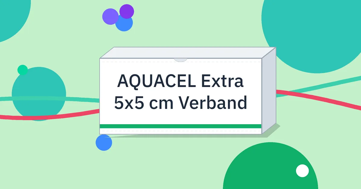 Symbolbild: Packung mit der Aufschrift AQUACEL Extra 5x5 cm Verband (PZN 13984848) – Verfügbarkeit und Bezug in Apotheken in Frankfurt am Main