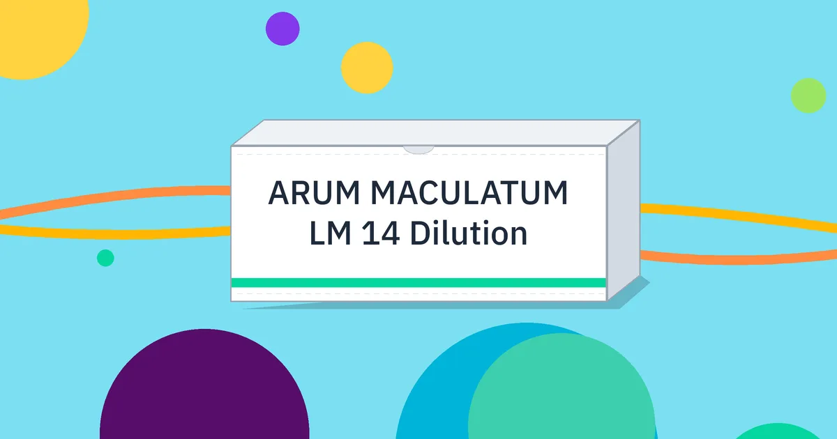 Symbolbild: Packung mit der Aufschrift ARUM MACULATUM LM 14 Dilution (PZN 13396241) – Verfügbarkeit und Bezug in Apotheken in Frankfurt am Main