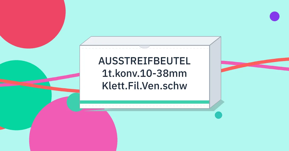 Symbolbild: Packung mit der Aufschrift AUSSTREIFBEUTEL 1t.konv.10-38mm Klett.Fil.Ven.schw (PZN 18424060) – Verfügbarkeit und Bezug in Apotheken in Frankfurt am Main
