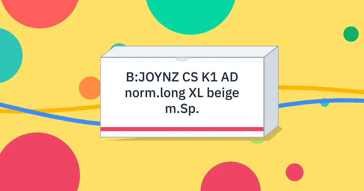 Symbolbild: Packung mit der Aufschrift B:JOYNZ CS K1 AD norm.long XL beige m.Sp. (PZN 20527821) – Verfügbarkeit und Bezug in Apotheken in Frankfurt am Main