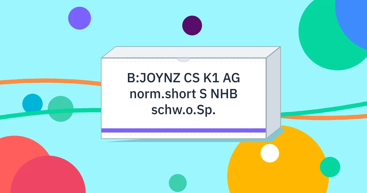 Symbolbild: Packung mit der Aufschrift B:JOYNZ CS K1 AG norm.short S NHB schw.o.Sp. (PZN 20534436) – Verfügbarkeit und Bezug in Apotheken in Frankfurt am Main