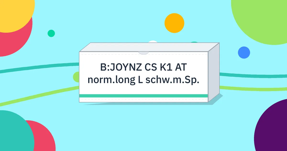 Symbolbild: Packung mit der Aufschrift B:JOYNZ CS K1 AT norm.long L schw.m.Sp. (PZN 20536895) – Verfügbarkeit und Bezug in Apotheken in Frankfurt am Main