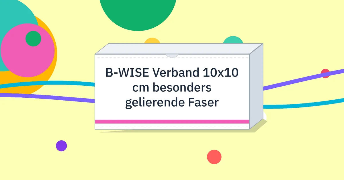 Symbolbild: Packung mit der Aufschrift B-WISE Verband 10x10 cm besonders gelierende Faser (PZN 19730600) – Verfügbarkeit und Bezug in Apotheken in Frankfurt am Main