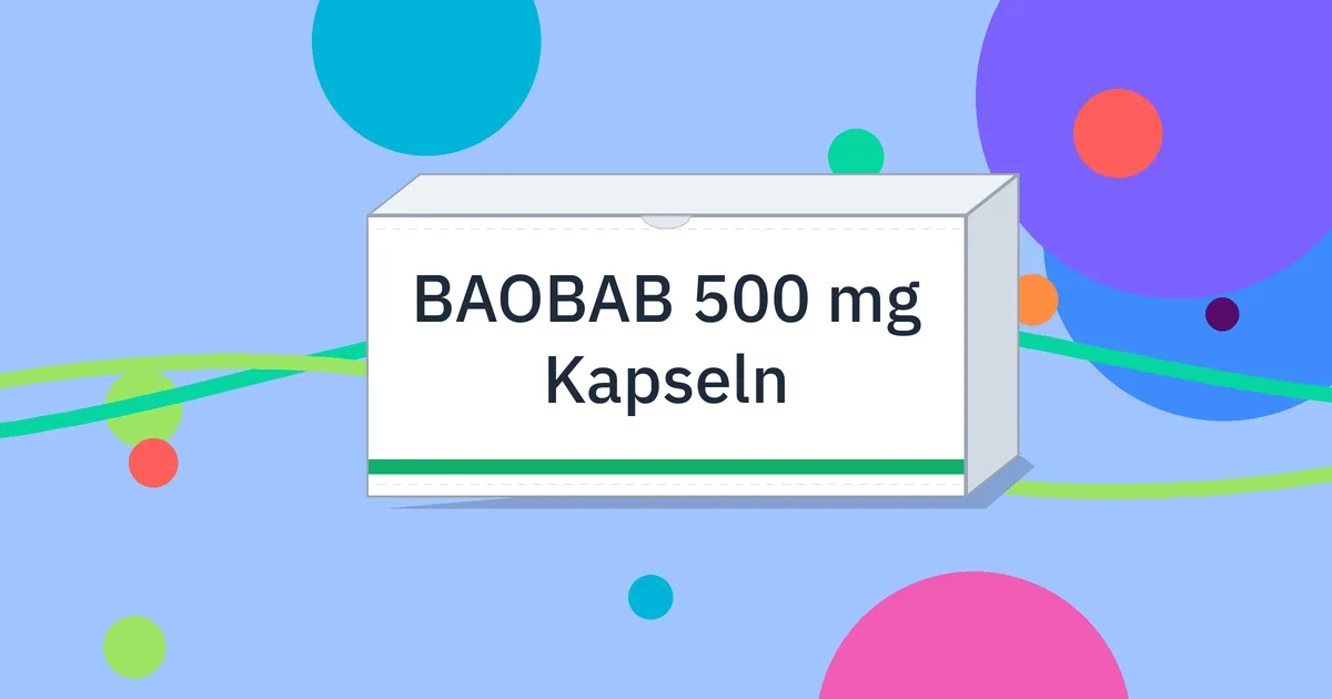 Symbolbild: Packung mit der Aufschrift BAOBAB 500 mg Kapseln (PZN 18494770) – Verfügbarkeit und Bezug in Apotheken in Frankfurt am Main