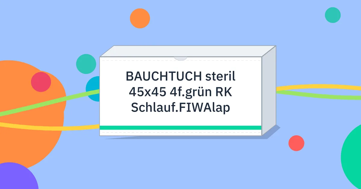 Symbolbild: Packung mit der Aufschrift BAUCHTUCH steril 45x45 4f.grün RK Schlauf.FIWAlap (PZN 11860438) – Verfügbarkeit und Bezug in Apotheken in Frankfurt am Main