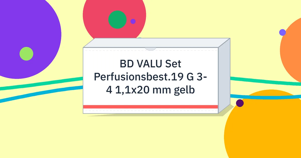 Symbolbild: Packung mit der Aufschrift BD VALU Set Perfusionsbest.19 G 3-4 1,1x20 mm gelb (PZN 11117857) – Verfügbarkeit und Bezug in Apotheken in Frankfurt am Main