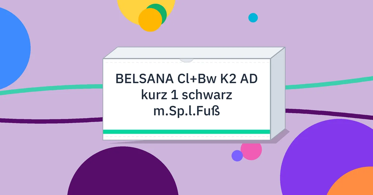 Symbolbild: Packung mit der Aufschrift BELSANA Cl+Bw K2 AD kurz 1 schwarz m.Sp.l.Fuß (PZN 12240560) – Verfügbarkeit und Bezug in Apotheken in Frankfurt am Main