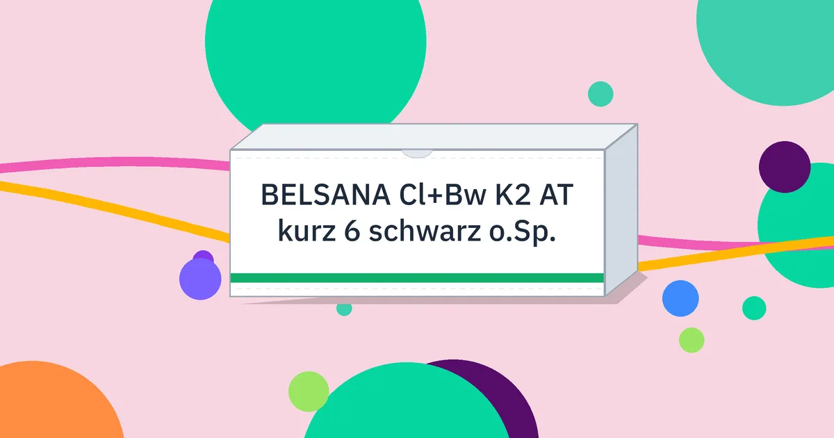 Symbolbild: Packung mit der Aufschrift BELSANA Cl+Bw K2 AT kurz 6 schwarz o.Sp. (PZN 12253516) – Verfügbarkeit und Bezug in Apotheken in Frankfurt am Main