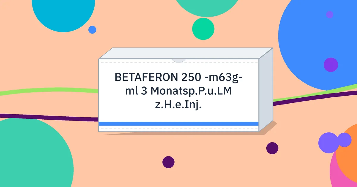 Symbolbild: Packung mit der Aufschrift BETAFERON 250 -m63g-ml 3 Monatsp.P.u.LM z.H.e.Inj. (PZN 05525440) – Verfügbarkeit und Bezug in Apotheken in Frankfurt am Main