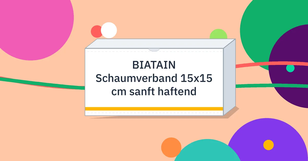 Symbolbild: Packung mit der Aufschrift BIATAIN Schaumverband 15x15 cm sanft haftend (PZN 14331692) – Verfügbarkeit und Bezug in Apotheken in Frankfurt am Main