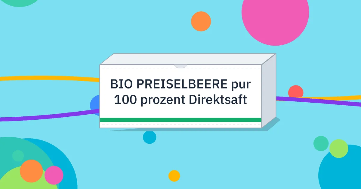 Symbolbild: Packung mit der Aufschrift BIO PREISELBEERE pur 100 prozent Direktsaft (PZN 01800056) – Verfügbarkeit und Bezug in Apotheken in Frankfurt am Main