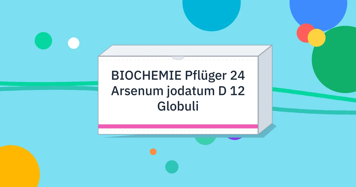 Symbolbild: Packung mit der Aufschrift BIOCHEMIE Pflüger 24 Arsenum jodatum D 12 Globuli (PZN 17278395) – Verfügbarkeit und Bezug in Apotheken in Frankfurt am Main
