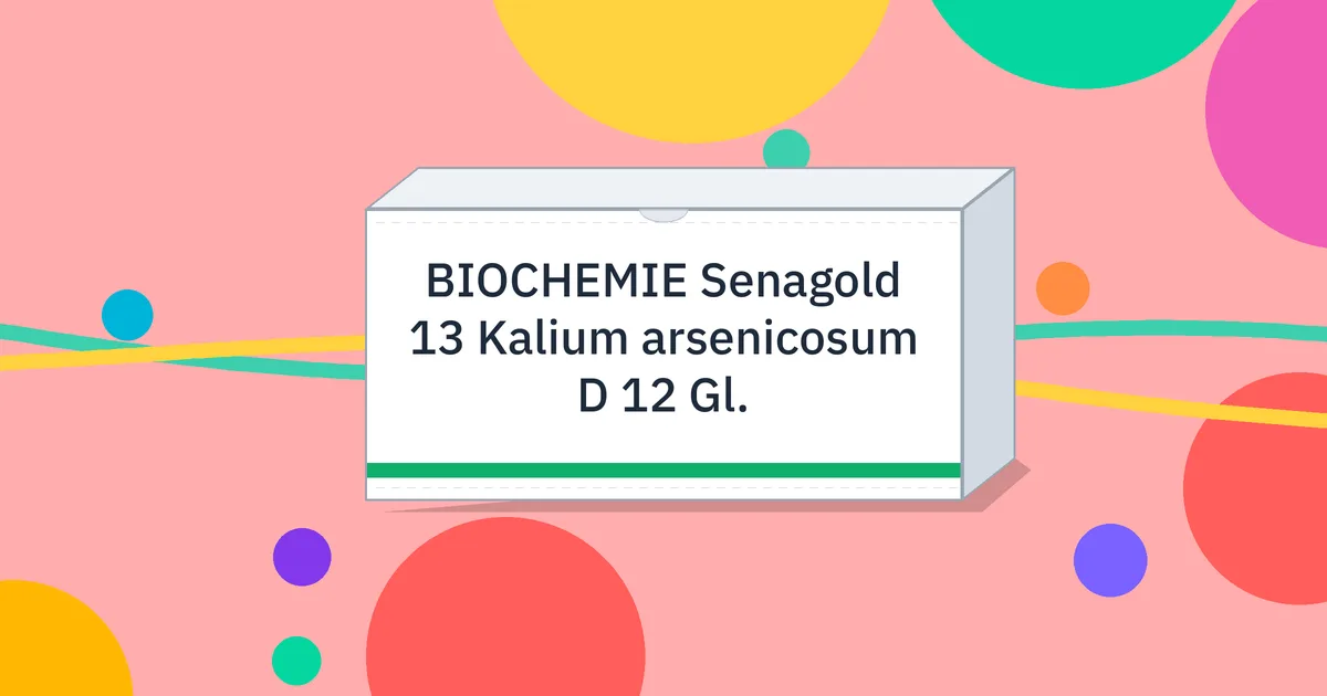 Symbolbild: Packung mit der Aufschrift BIOCHEMIE Senagold 13 Kalium arsenicosum D 12 Gl. (PZN 09214961) – Verfügbarkeit und Bezug in Apotheken in Frankfurt am Main