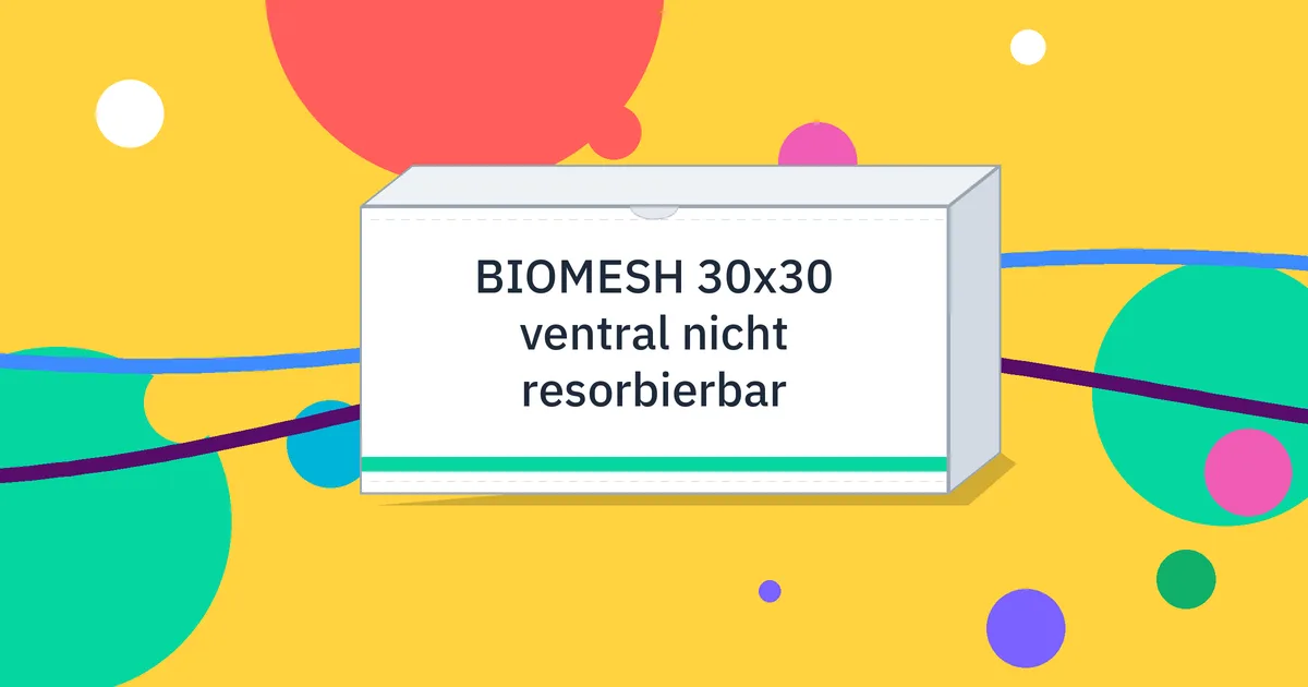Symbolbild: Packung mit der Aufschrift BIOMESH 30x30 ventral nicht resorbierbar (PZN 19504878) – Verfügbarkeit und Bezug in Apotheken in Frankfurt am Main