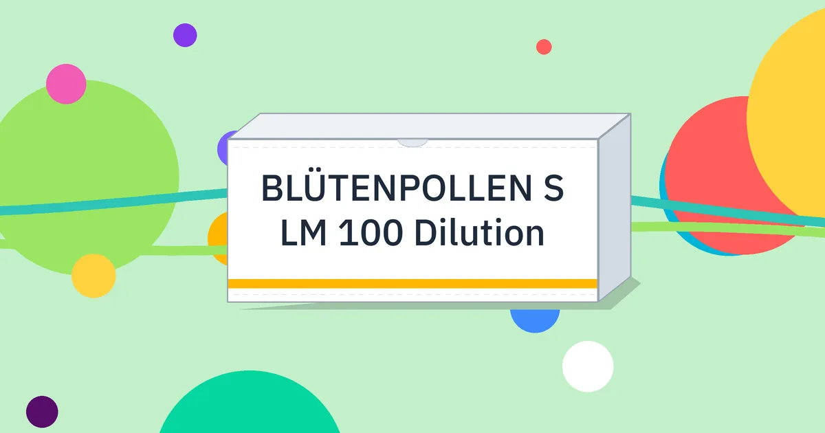 Symbolbild: Packung mit der Aufschrift BLÜTENPOLLEN S LM 100 Dilution (PZN 12795476) – Verfügbarkeit und Bezug in Apotheken in Frankfurt am Main