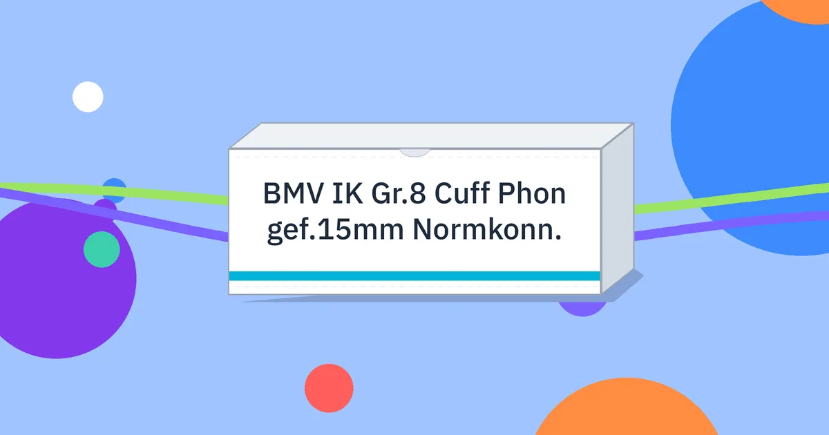 Symbolbild: Packung mit der Aufschrift BMV IK Gr.8 Cuff Phon gef.15mm Normkonn. (PZN 18382410) – Verfügbarkeit und Bezug in Apotheken in Frankfurt am Main