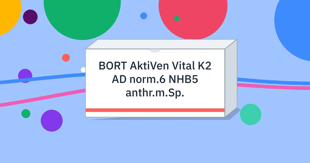 Symbolbild: Packung mit der Aufschrift BORT AktiVen Vital K2 AD norm.6 NHB5 anthr.m.Sp. (PZN 17495023) – Verfügbarkeit und Bezug in Apotheken in Frankfurt am Main