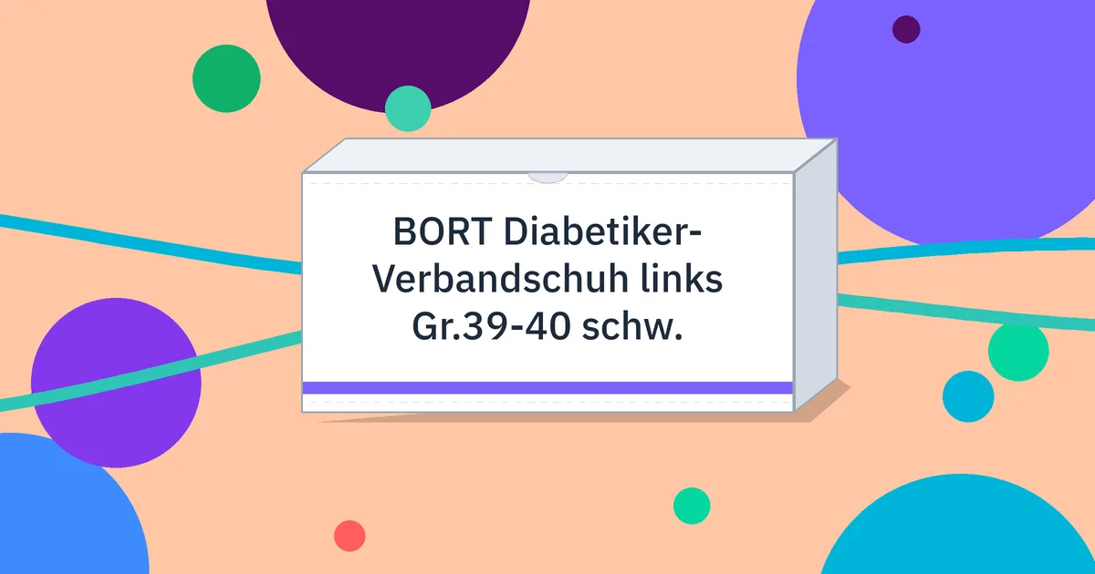 Symbolbild: Packung mit der Aufschrift BORT Diabetiker-Verbandschuh links Gr.39-40 schw. (PZN 11581218) – Verfügbarkeit und Bezug in Apotheken in Frankfurt am Main