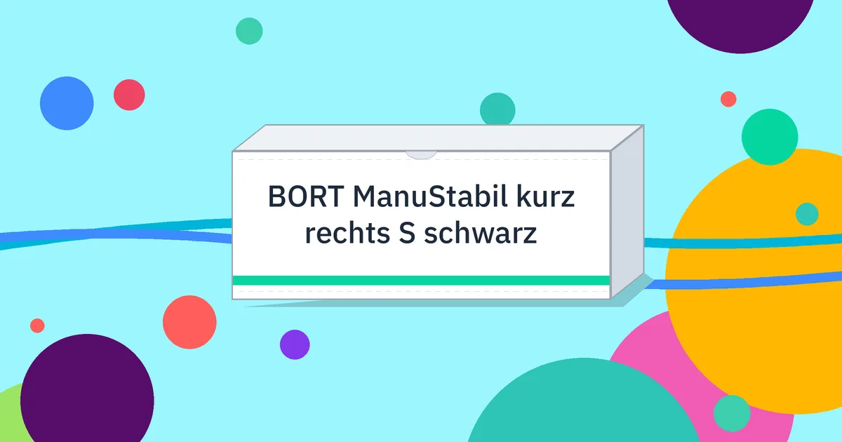 Symbolbild: Packung mit der Aufschrift BORT ManuStabil kurz rechts S schwarz (PZN 05539815) – Verfügbarkeit und Bezug in Apotheken in Frankfurt am Main
