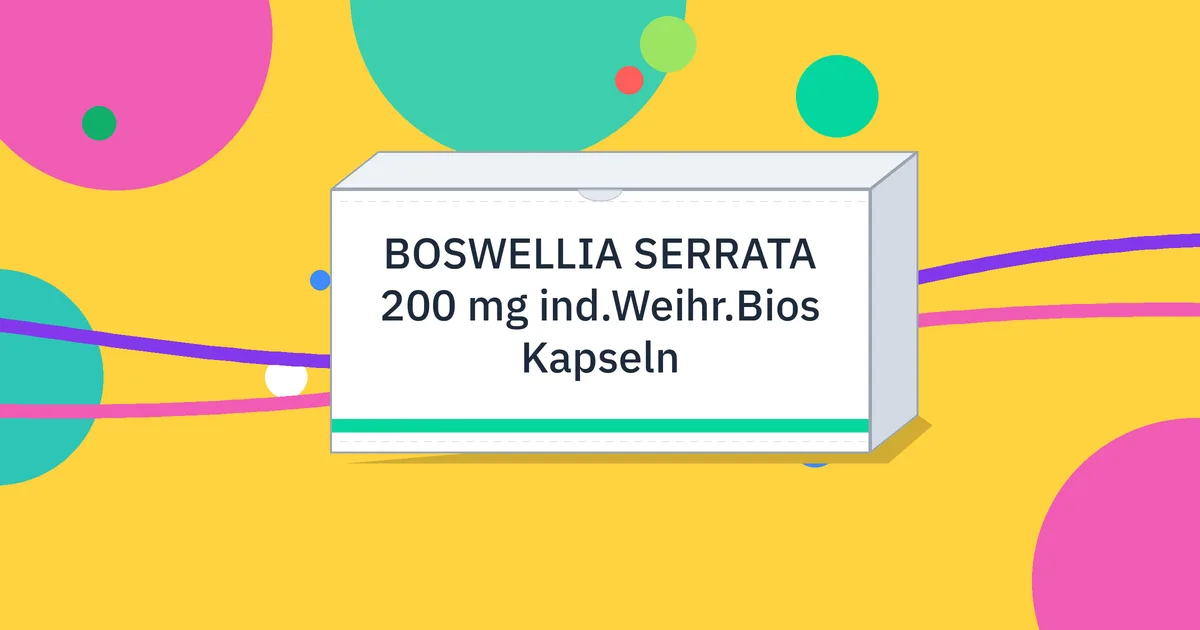 Symbolbild: Packung mit der Aufschrift BOSWELLIA SERRATA 200 mg ind.Weihr.Bios Kapseln (PZN 00942920) – Verfügbarkeit und Bezug in Apotheken in Frankfurt am Main