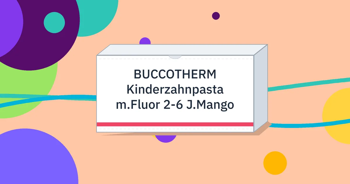 Symbolbild: Packung mit der Aufschrift BUCCOTHERM Kinderzahnpasta m.Fluor 2-6 J.Mango (PZN 15382237) – Verfügbarkeit und Bezug in Apotheken in Frankfurt am Main