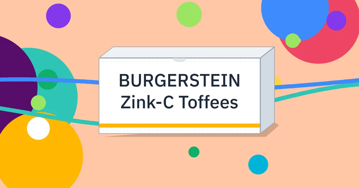 Symbolbild: Packung mit der Aufschrift BURGERSTEIN Zink-C Toffees (PZN 18131487) – Verfügbarkeit und Bezug in Apotheken in Frankfurt am Main