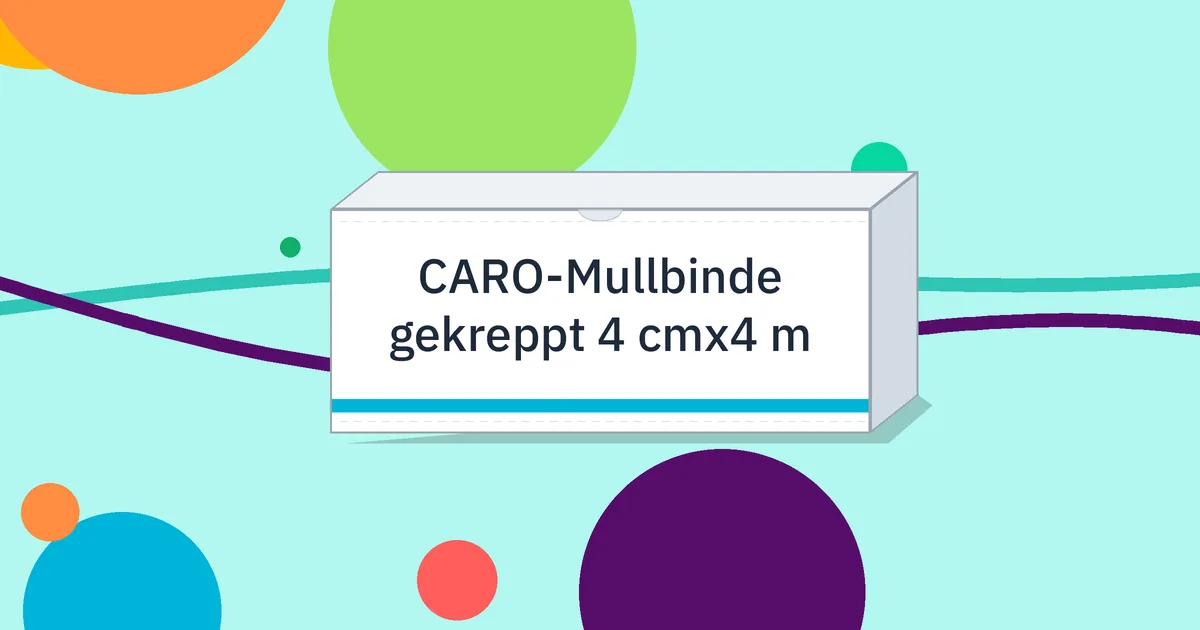 Symbolbild: Packung mit der Aufschrift CARO-Mullbinde gekreppt 4 cmx4 m (PZN 11670494) – Verfügbarkeit und Bezug in Apotheken in Frankfurt am Main
