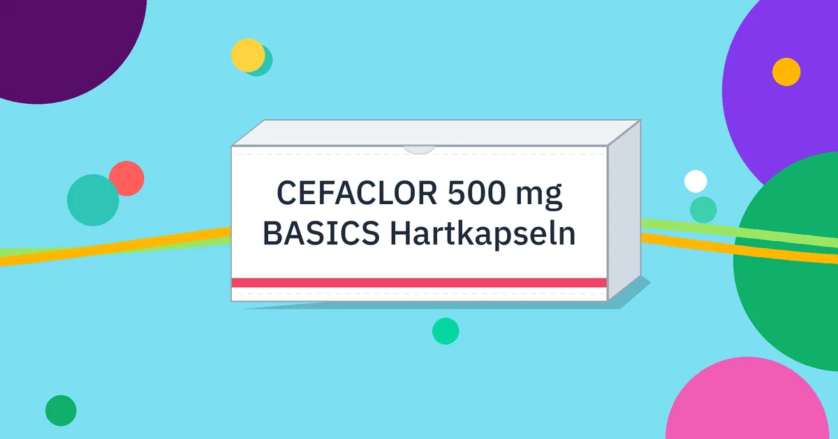 Symbolbild: Packung mit der Aufschrift CEFACLOR 500 mg BASICS Hartkapseln (PZN 02050226) – Verfügbarkeit und Bezug in Apotheken in Frankfurt am Main