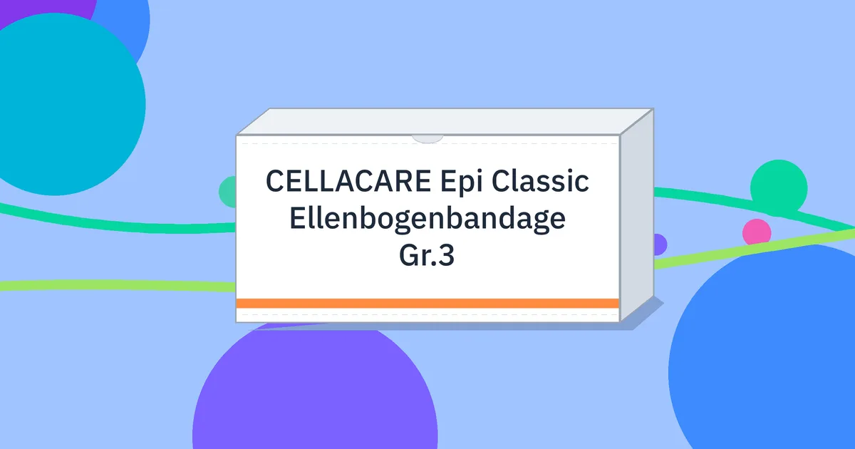 Symbolbild: Packung mit der Aufschrift CELLACARE Epi Classic Ellenbogenbandage Gr.3 (PZN 12648077) – Verfügbarkeit und Bezug in Apotheken in Frankfurt am Main
