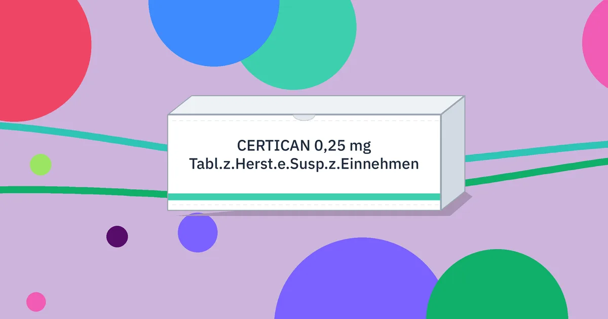 Symbolbild: Packung mit der Aufschrift CERTICAN 0,25 mg Tabl.z.Herst.e.Susp.z.Einnehmen (PZN 01754793) – Verfügbarkeit und Bezug in Apotheken in Frankfurt am Main