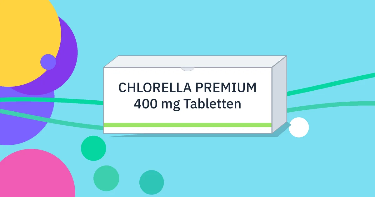 Symbolbild: Packung mit der Aufschrift CHLORELLA PREMIUM 400 mg Tabletten (PZN 09463658) – Verfügbarkeit und Bezug in Apotheken in Frankfurt am Main