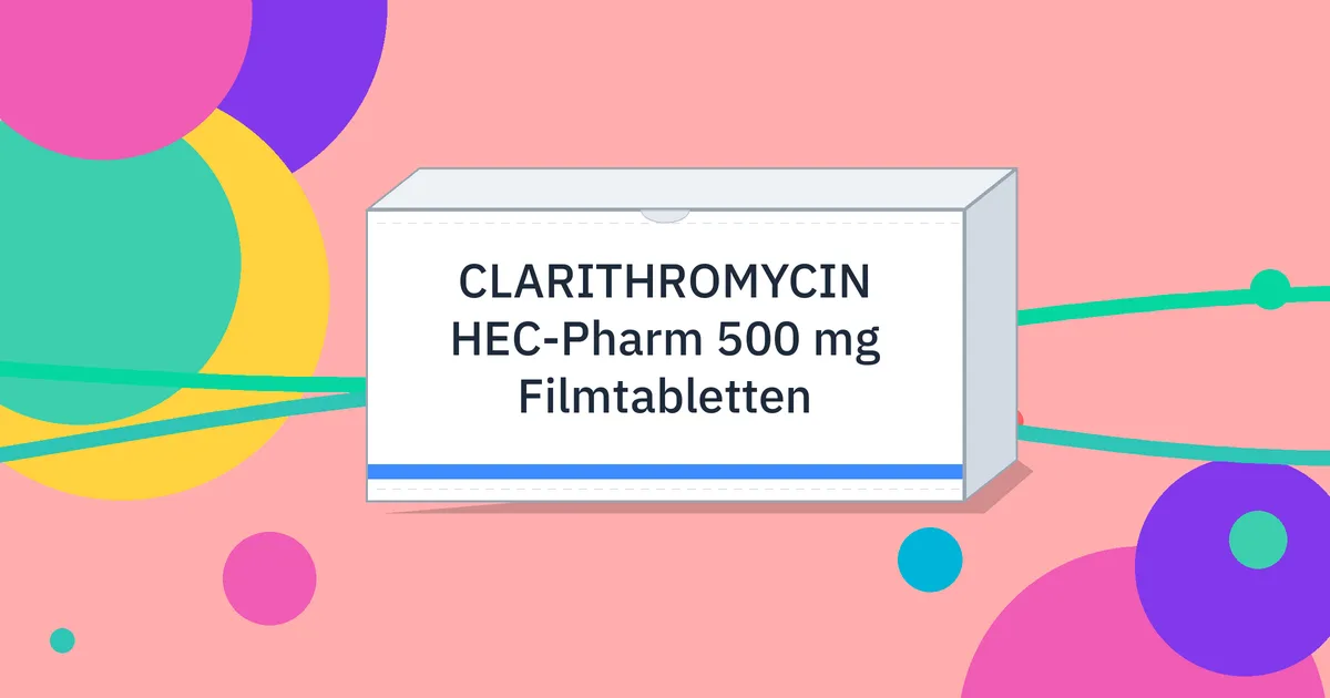 Symbolbild: Packung mit der Aufschrift CLARITHROMYCIN HEC-Pharm 500 mg Filmtabletten (PZN 12872774) – Verfügbarkeit und Bezug in Apotheken in Frankfurt am Main