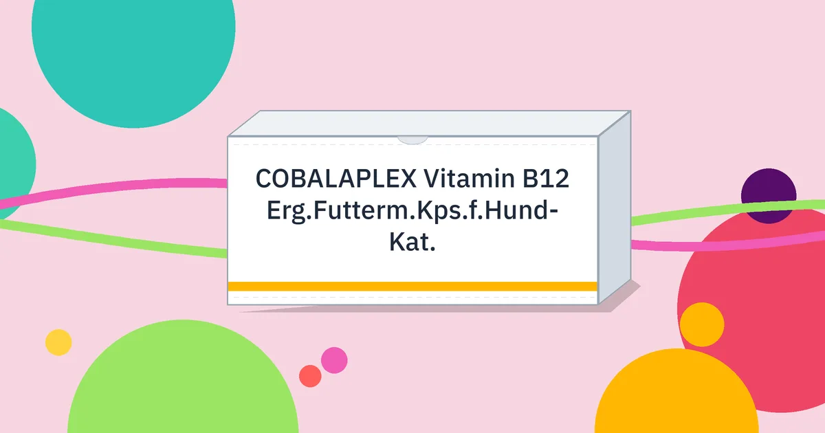 Symbolbild: Packung mit der Aufschrift COBALAPLEX Vitamin B12 Erg.Futterm.Kps.f.Hund-Kat. (PZN 20612691) – Verfügbarkeit und Bezug in Apotheken in Frankfurt am Main
