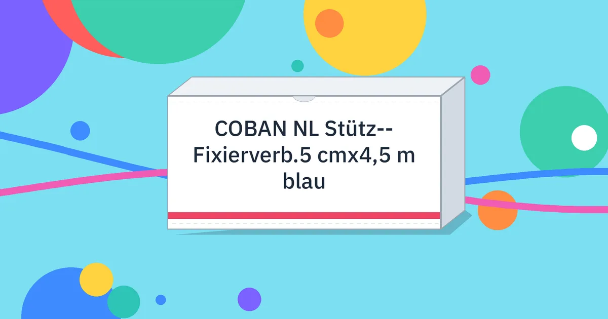 Symbolbild: Packung mit der Aufschrift COBAN NL Stütz--Fixierverb.5 cmx4,5 m blau (PZN 18065922) – Verfügbarkeit und Bezug in Apotheken in Frankfurt am Main