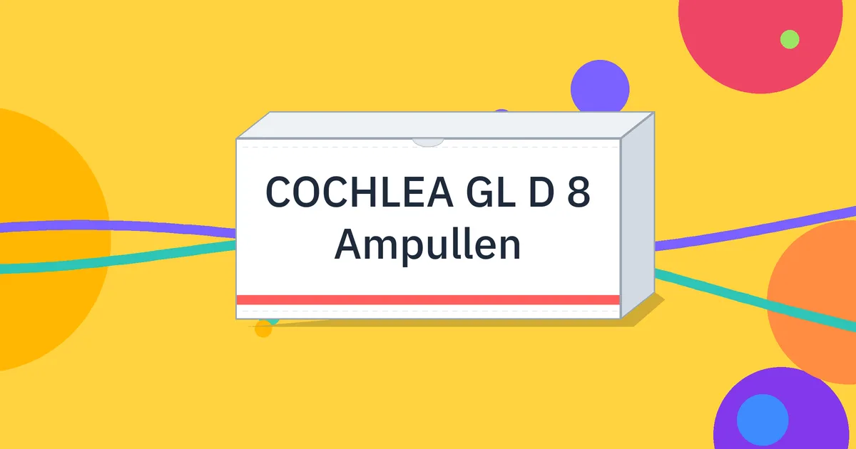 Symbolbild: Packung mit der Aufschrift COCHLEA GL D 8 Ampullen (PZN 02912805) – Verfügbarkeit und Bezug in Apotheken in Frankfurt am Main