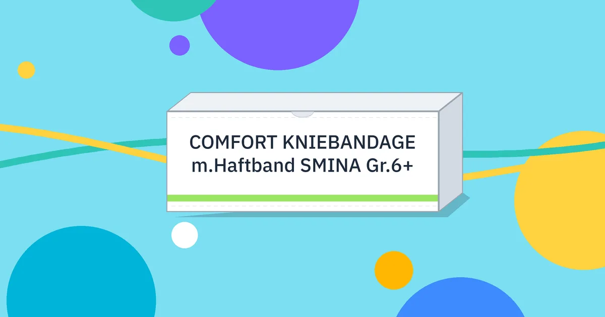 Symbolbild: Packung mit der Aufschrift COMFORT KNIEBANDAGE m.Haftband SMINA Gr.6+ (PZN 20162874) – Verfügbarkeit und Bezug in Apotheken in Frankfurt am Main
