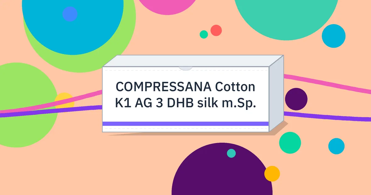 Symbolbild: Packung mit der Aufschrift COMPRESSANA Cotton K1 AG 3 DHB silk m.Sp. (PZN 11393155) – Verfügbarkeit und Bezug in Apotheken in Frankfurt am Main