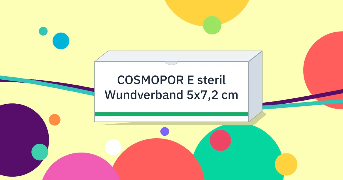 Symbolbild: Packung mit der Aufschrift COSMOPOR E steril Wundverband 5x7,2 cm (PZN 15996608) – Verfügbarkeit und Bezug in Apotheken in Frankfurt am Main