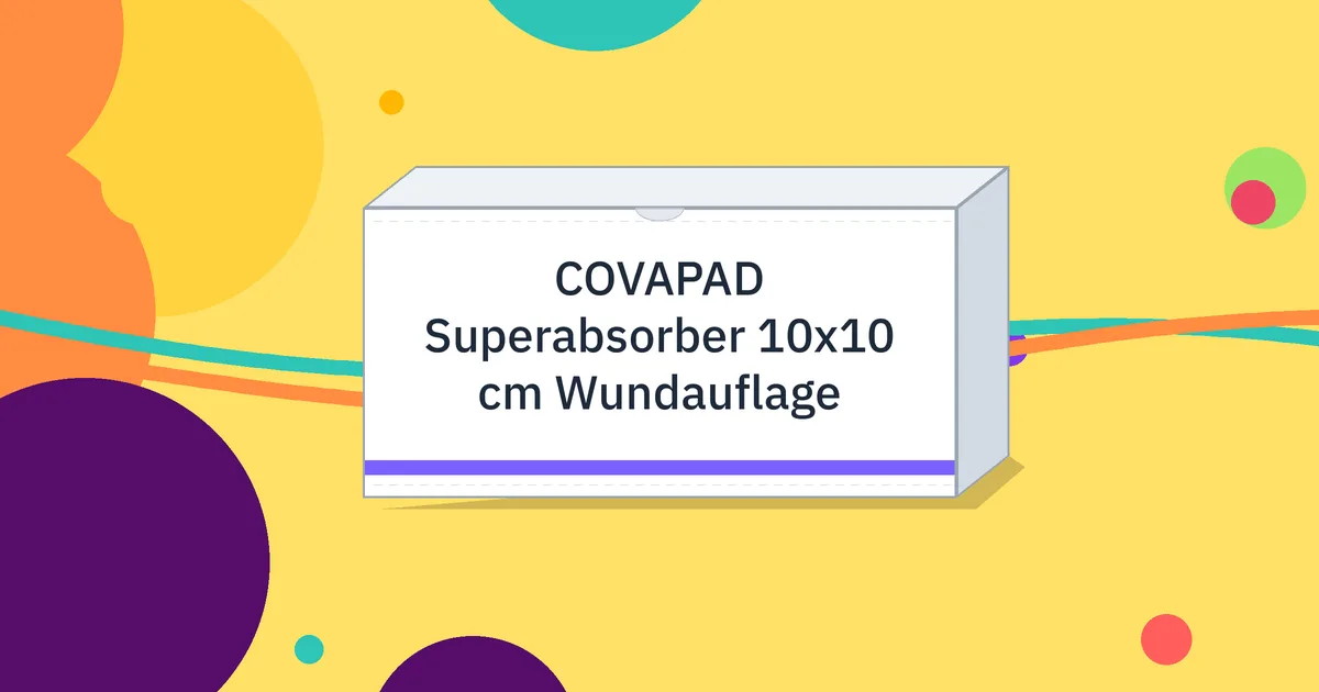 Symbolbild: Packung mit der Aufschrift COVAPAD Superabsorber 10x10 cm Wundauflage (PZN 20623393) – Verfügbarkeit und Bezug in Apotheken in Frankfurt am Main