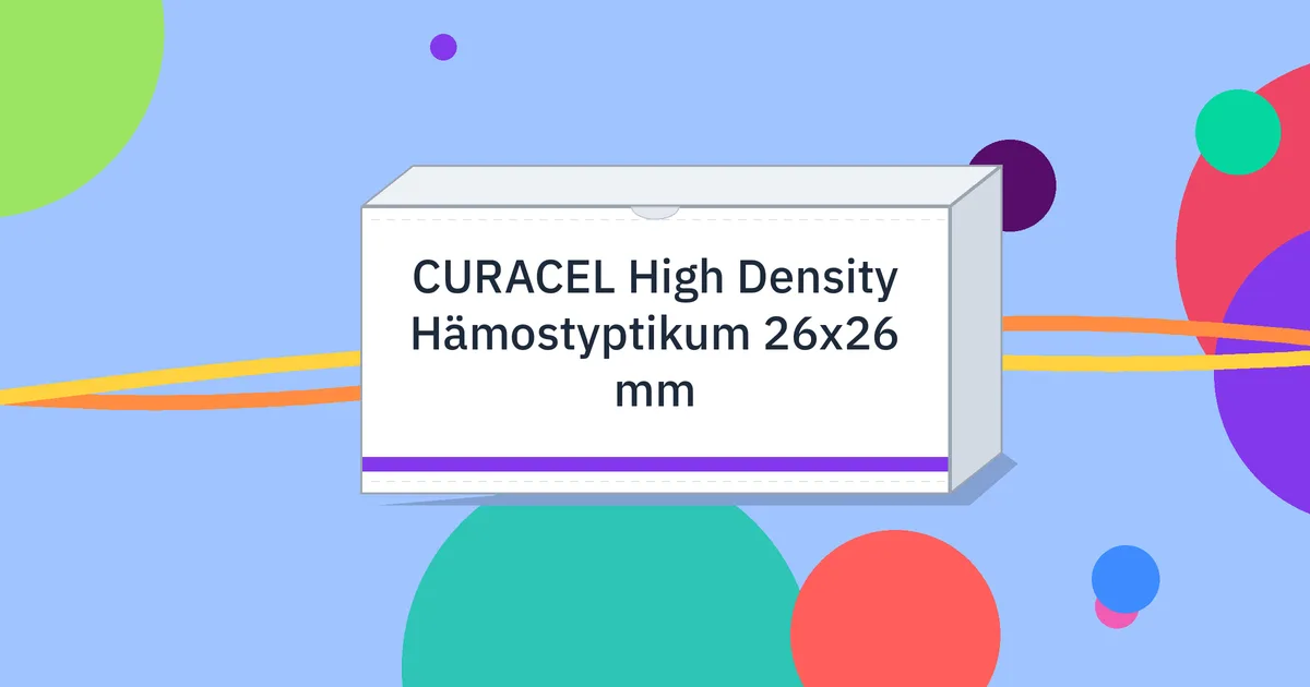 Symbolbild: Packung mit der Aufschrift CURACEL High Density Hämostyptikum 26x26 mm (PZN 09479033) – Verfügbarkeit und Bezug in Apotheken in Frankfurt am Main