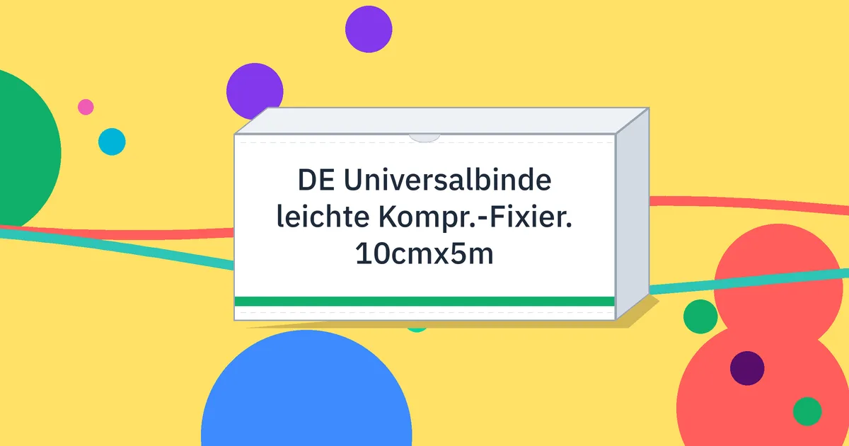 Symbolbild: Packung mit der Aufschrift DE Universalbinde leichte Kompr.-Fixier. 10cmx5m (PZN 04554505) – Verfügbarkeit und Bezug in Apotheken in Frankfurt am Main