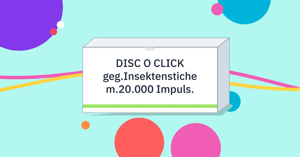 Symbolbild: Packung mit der Aufschrift DISC O CLICK geg.Insektenstiche m.20.000 Impuls. (PZN 09274325) – Verfügbarkeit und Bezug in Apotheken in Frankfurt am Main