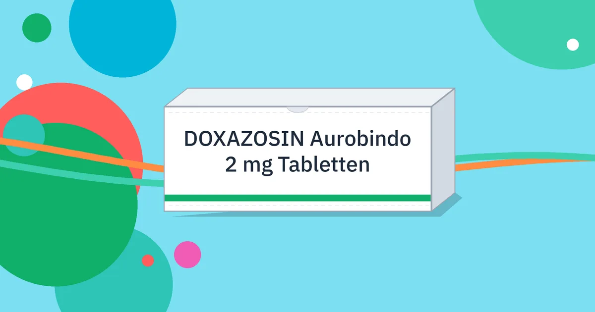 Symbolbild: Packung mit der Aufschrift DOXAZOSIN Aurobindo 2 mg Tabletten (PZN 09673597) – Verfügbarkeit und Bezug in Apotheken in Frankfurt am Main