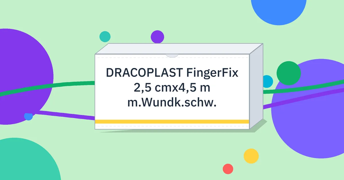 Symbolbild: Packung mit der Aufschrift DRACOPLAST FingerFix 2,5 cmx4,5 m m.Wundk.schw. (PZN 14296866) – Verfügbarkeit und Bezug in Apotheken in Frankfurt am Main