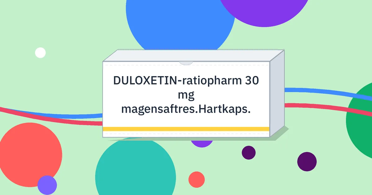 Symbolbild: Packung mit der Aufschrift DULOXETIN-ratiopharm 30 mg magensaftres.Hartkaps. (PZN 16599217) – Verfügbarkeit und Bezug in Apotheken in Frankfurt am Main