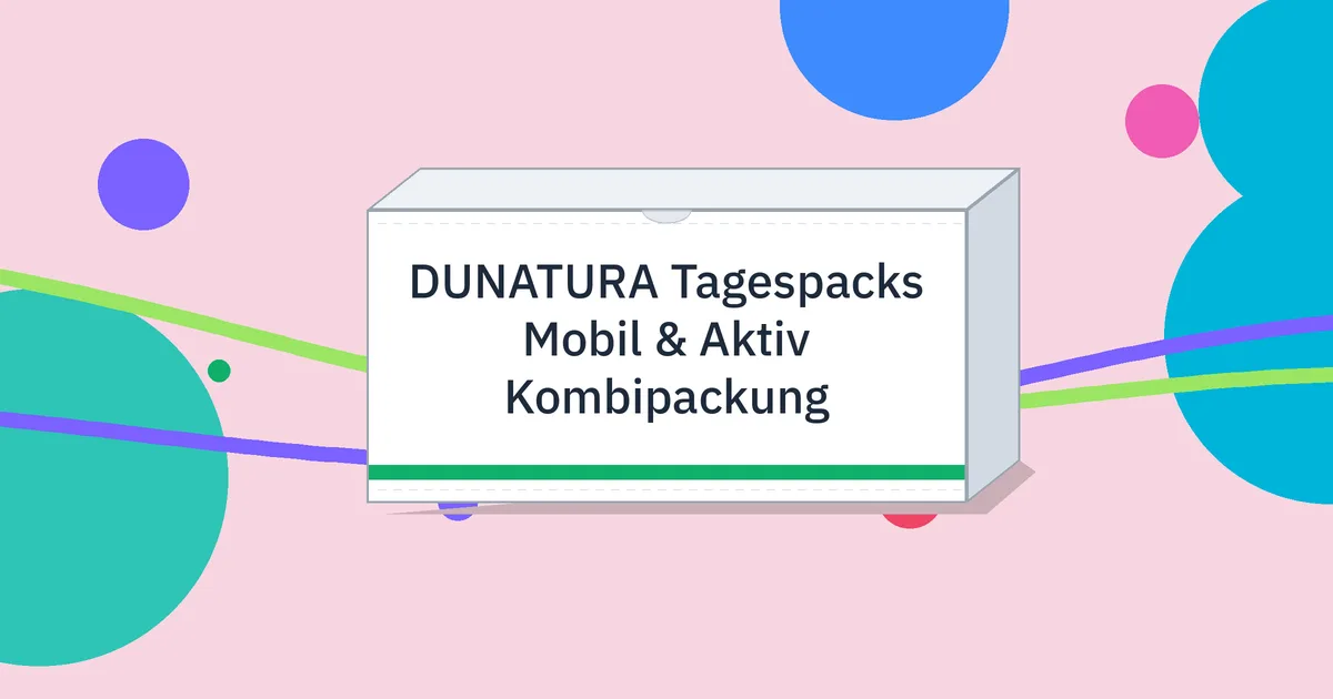 Symbolbild: Packung mit der Aufschrift DUNATURA Tagespacks Mobil & Aktiv Kombipackung (PZN 18363677) – Verfügbarkeit und Bezug in Apotheken in Frankfurt am Main