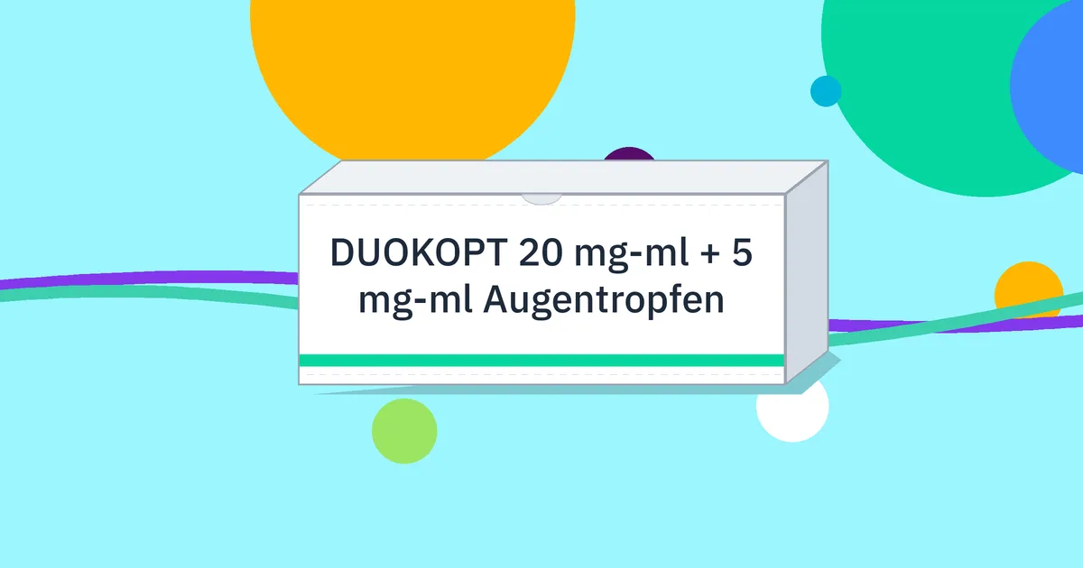 Symbolbild: Packung mit der Aufschrift DUOKOPT 20 mg-ml + 5 mg-ml Augentropfen (PZN 19985458) – Verfügbarkeit und Bezug in Apotheken in Frankfurt am Main
