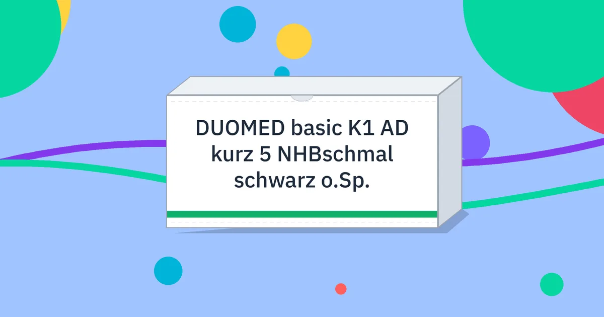 Symbolbild: Packung mit der Aufschrift DUOMED basic K1 AD kurz 5 NHBschmal schwarz o.Sp. (PZN 20904413) – Verfügbarkeit und Bezug in Apotheken in Frankfurt am Main