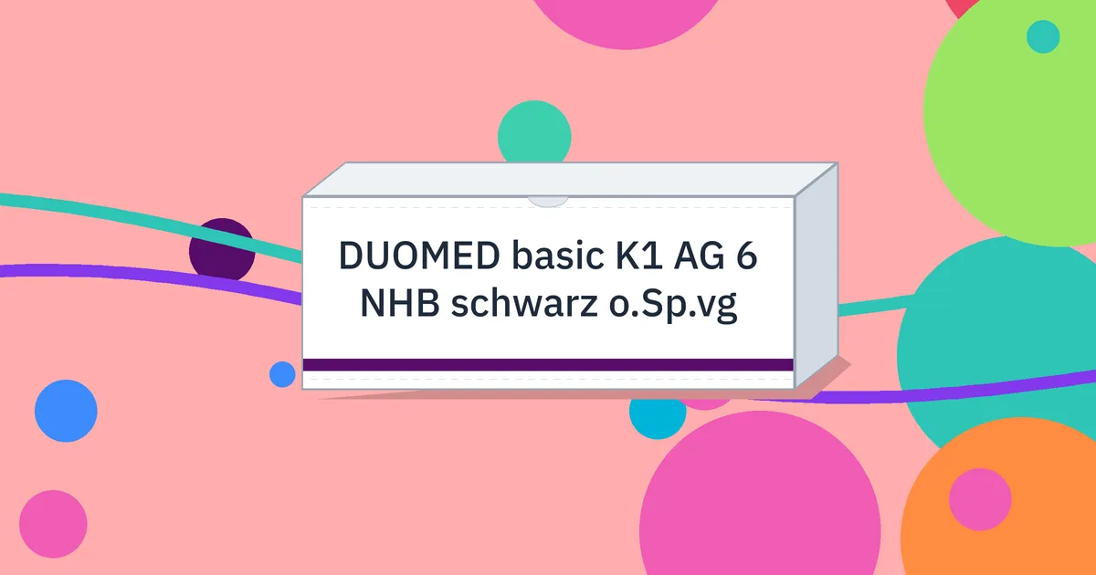 Symbolbild: Packung mit der Aufschrift DUOMED basic K1 AG 6 NHB schwarz o.Sp.vg (PZN 20905447) – Verfügbarkeit und Bezug in Apotheken in Frankfurt am Main