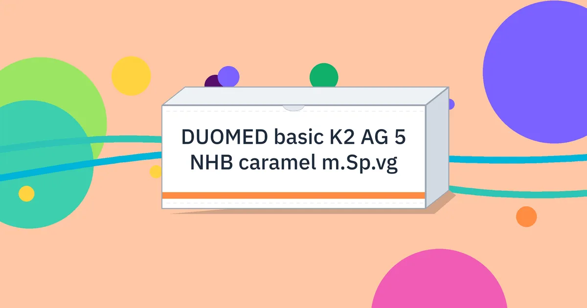 Symbolbild: Packung mit der Aufschrift DUOMED basic K2 AG 5 NHB caramel m.Sp.vg (PZN 20908747) – Verfügbarkeit und Bezug in Apotheken in Frankfurt am Main